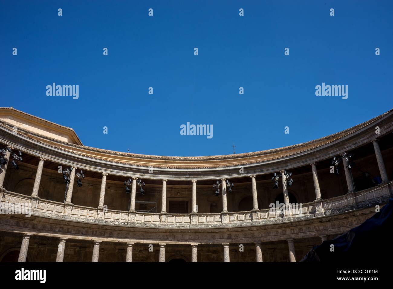 The Colosseum, columns and atrium of Alhambra palace, Granada, Spain ...