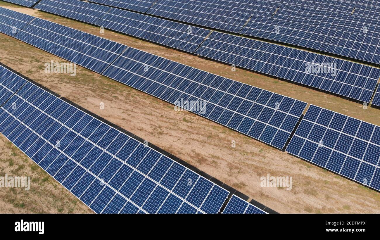 Aerial View Of Solar Panels In Field - Renewable Energy Stock Photo - Alamy