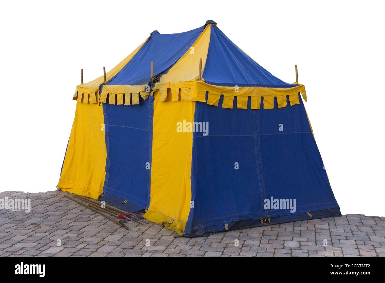 The tent in style of medieval knights on a granite pavement of the old ...