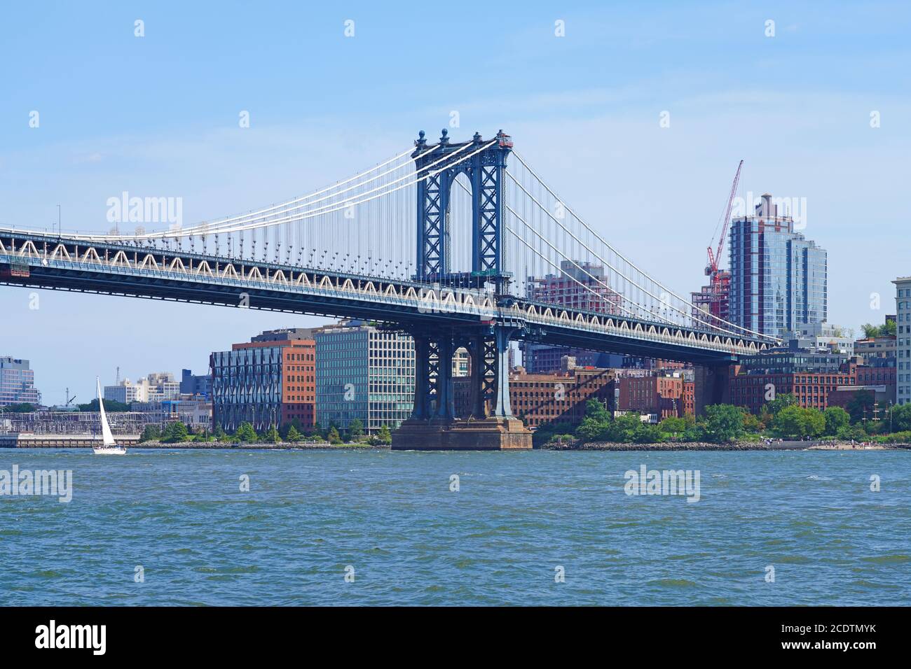 NEW YORK CITY, NY -22 AUG 2020- View of the Manhattan Bridge over the ...