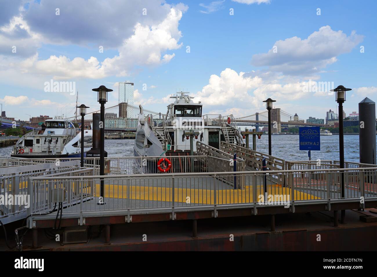 NEW YORK CITY, NY -22 AUG 2020- View of the NYC Ferry terminal at Pier ...