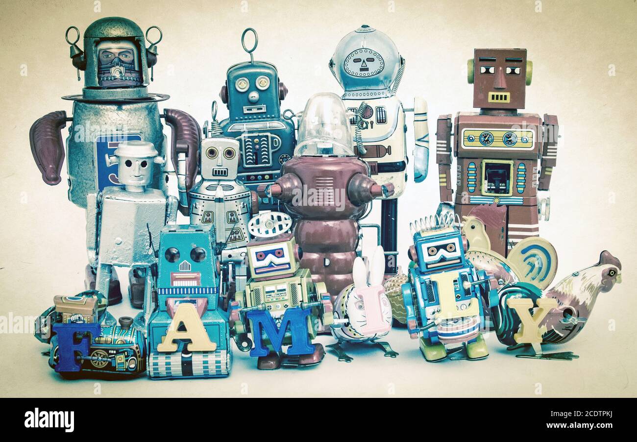 Group retro tin robots hi-res stock photography and images - Alamy