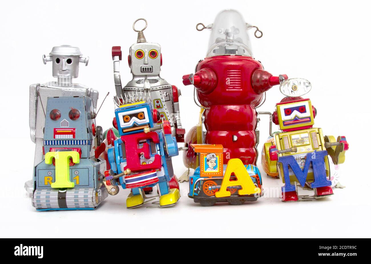 Retro robot toy group Cut Out Stock Images & Pictures - Alamy