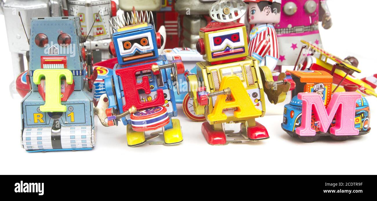 Group retro tin robots hi-res stock photography and images - Alamy