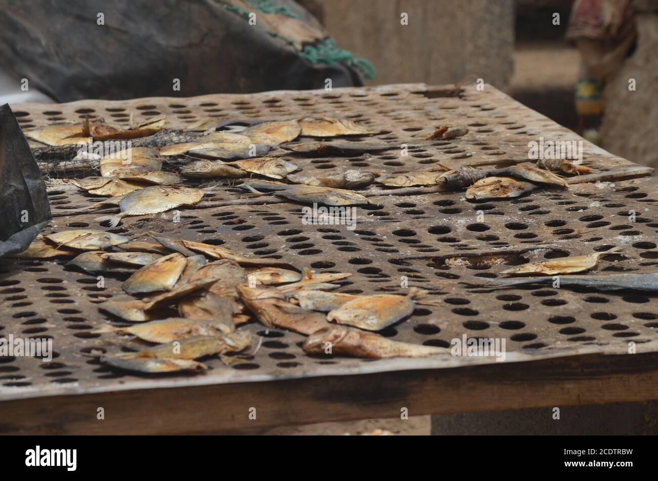 Racks of sun-dried (guédj), salted and/or smoked fish (kétiakh) in ...