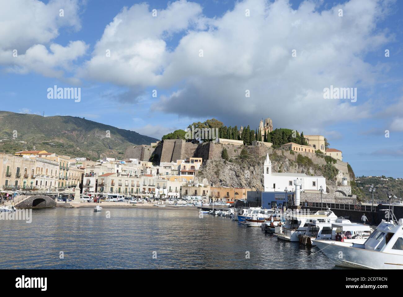 Port and castle hill of Lipari, Italy Stock Photo - Alamy