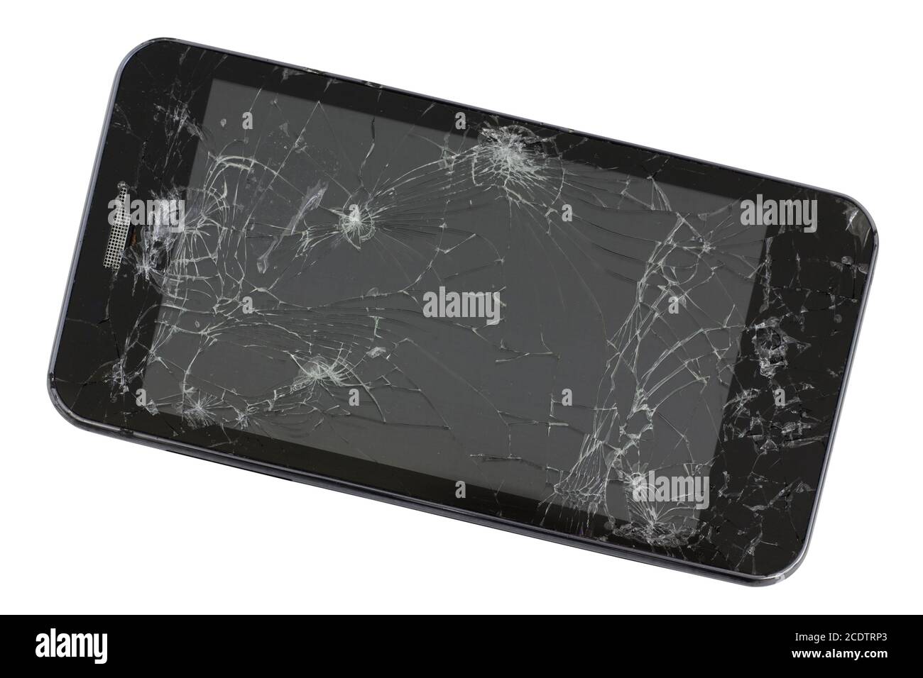 A broken screen of mass production standard black phone. Gadget was ...