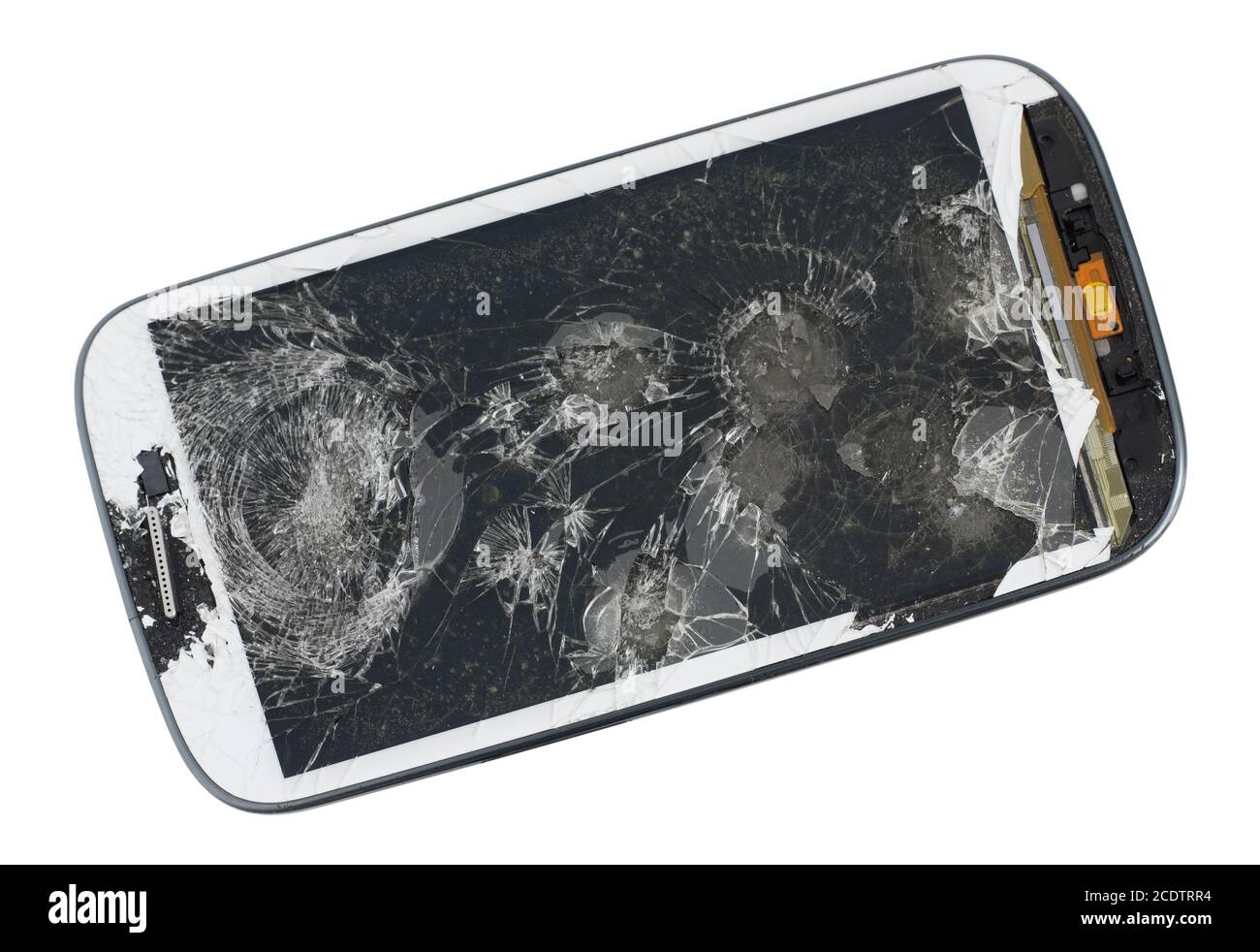 A broken screen of modern phone. This device was wiped from a pneumatic ...