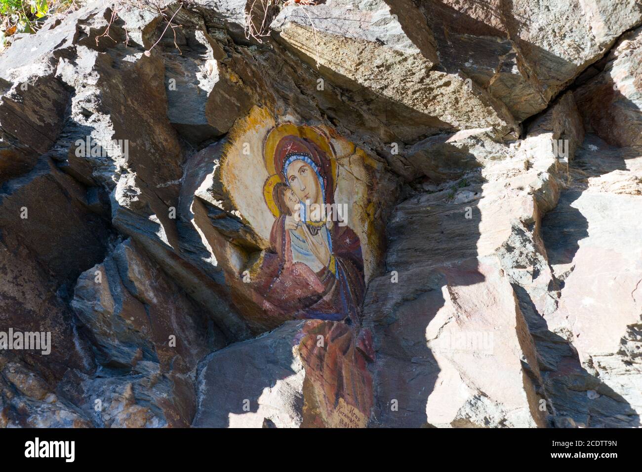 rock painting of virgin mary and jesus Stock Photo - Alamy