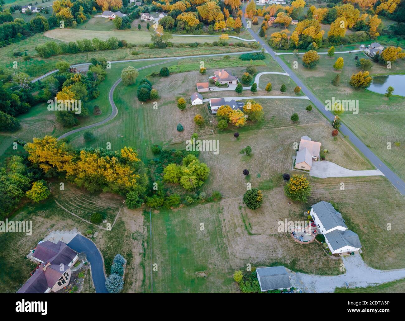 Beautiful farmland in the Ohio countryside house barn aerial view of ...