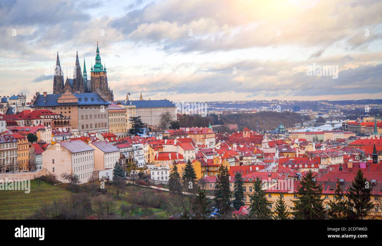 Prague panorama with Prague Castle Stock Photo - Alamy