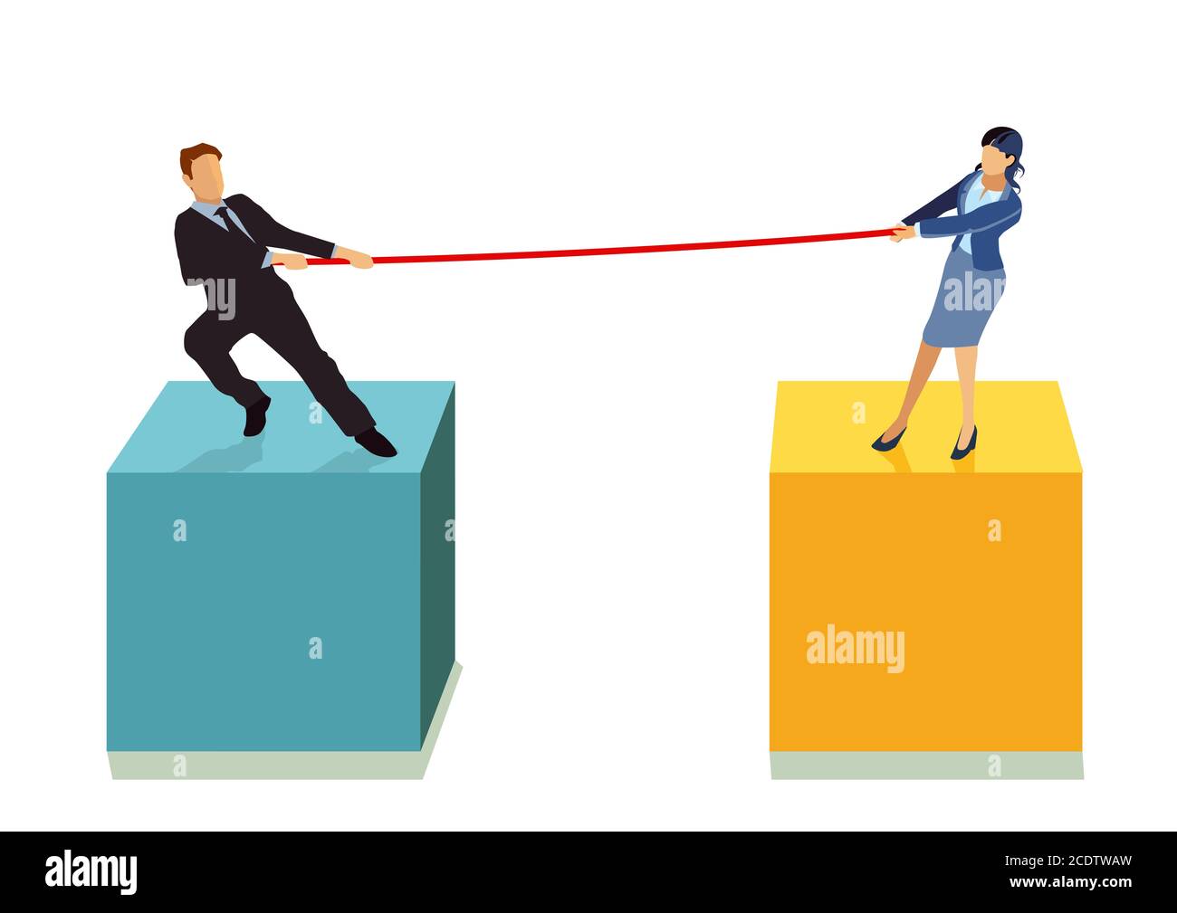 a couple are pulling each other on the rope, illustration Stock Photo ...
