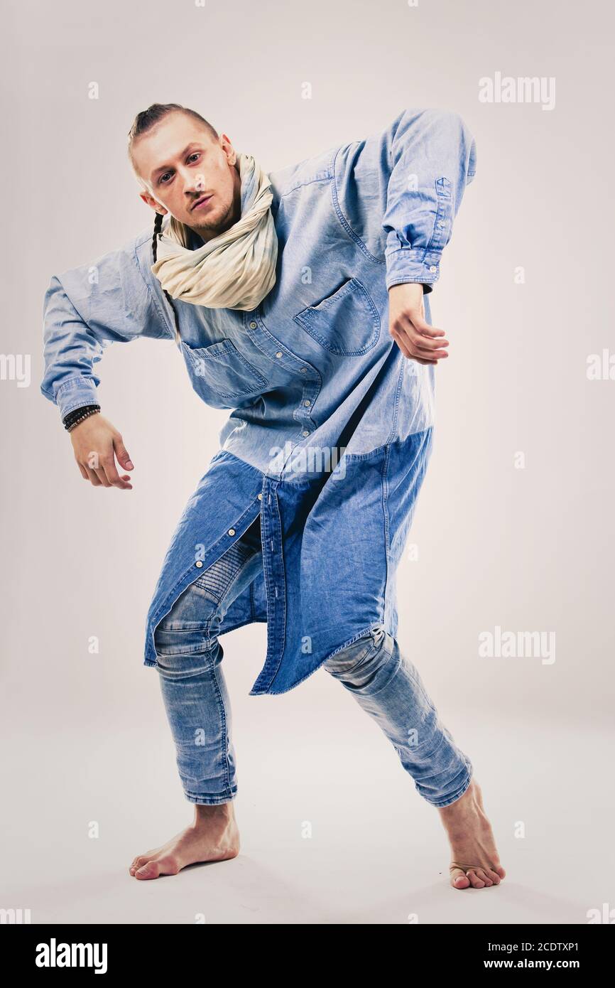 male contemporary hip hop dancer in denim Stock Photo - Alamy