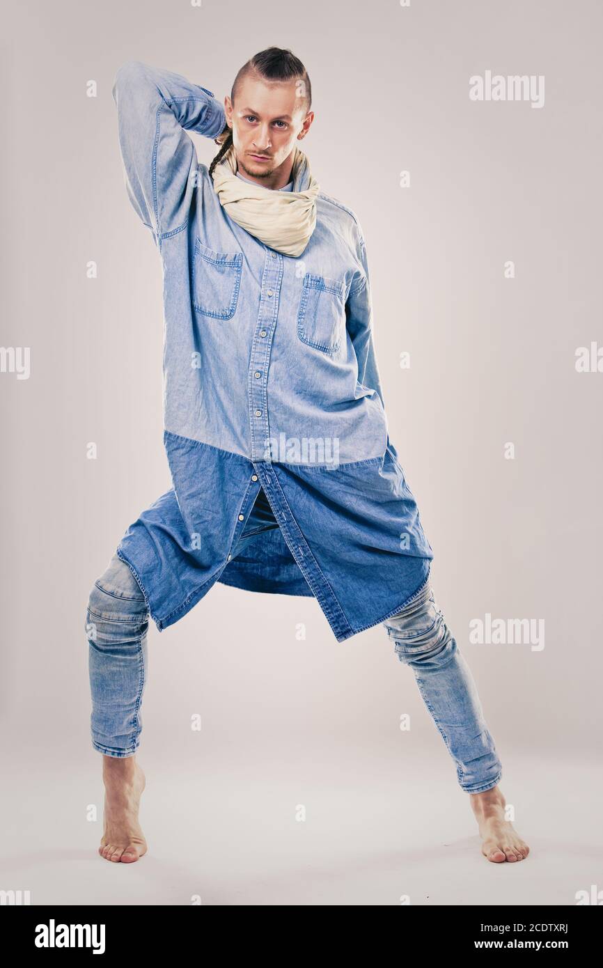 male contemporary hip hop dancer in denim Stock Photo - Alamy