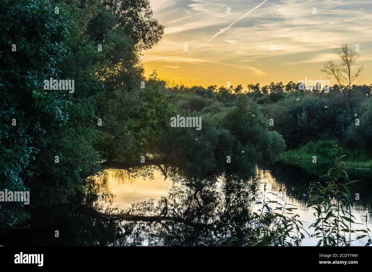 Colorful sunset riverside ladscape Stock Photo - Alamy