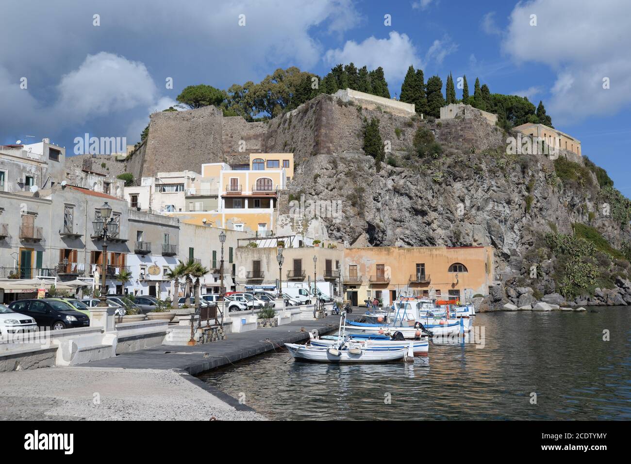 Port and castle hill in Lipari Stock Photo - Alamy
