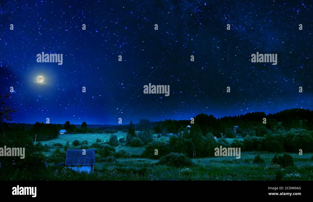 Moon stars night sky house hi-res stock photography and images - Alamy