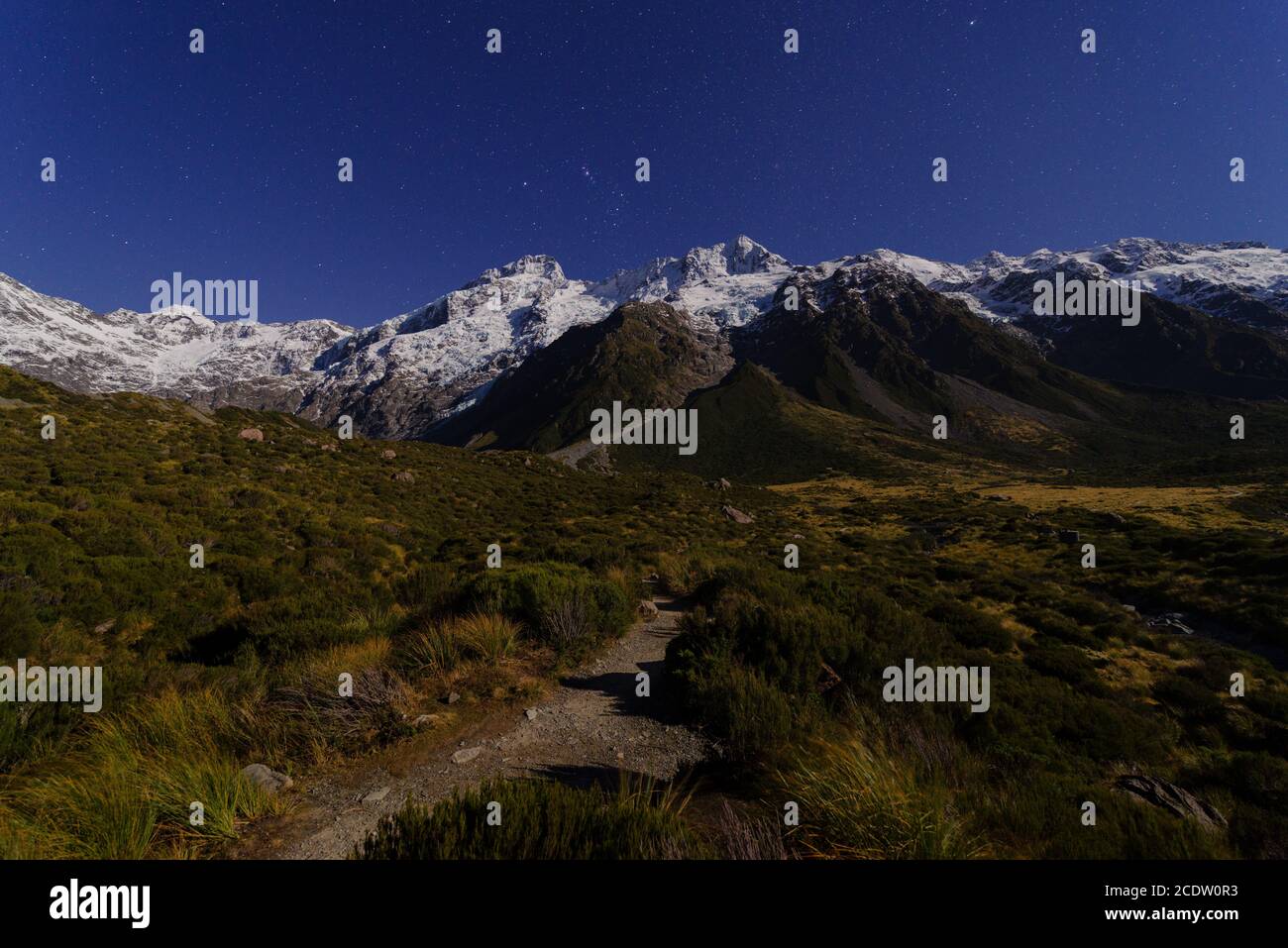 Mount. Cook at night under moonlight Stock Photo - Alamy