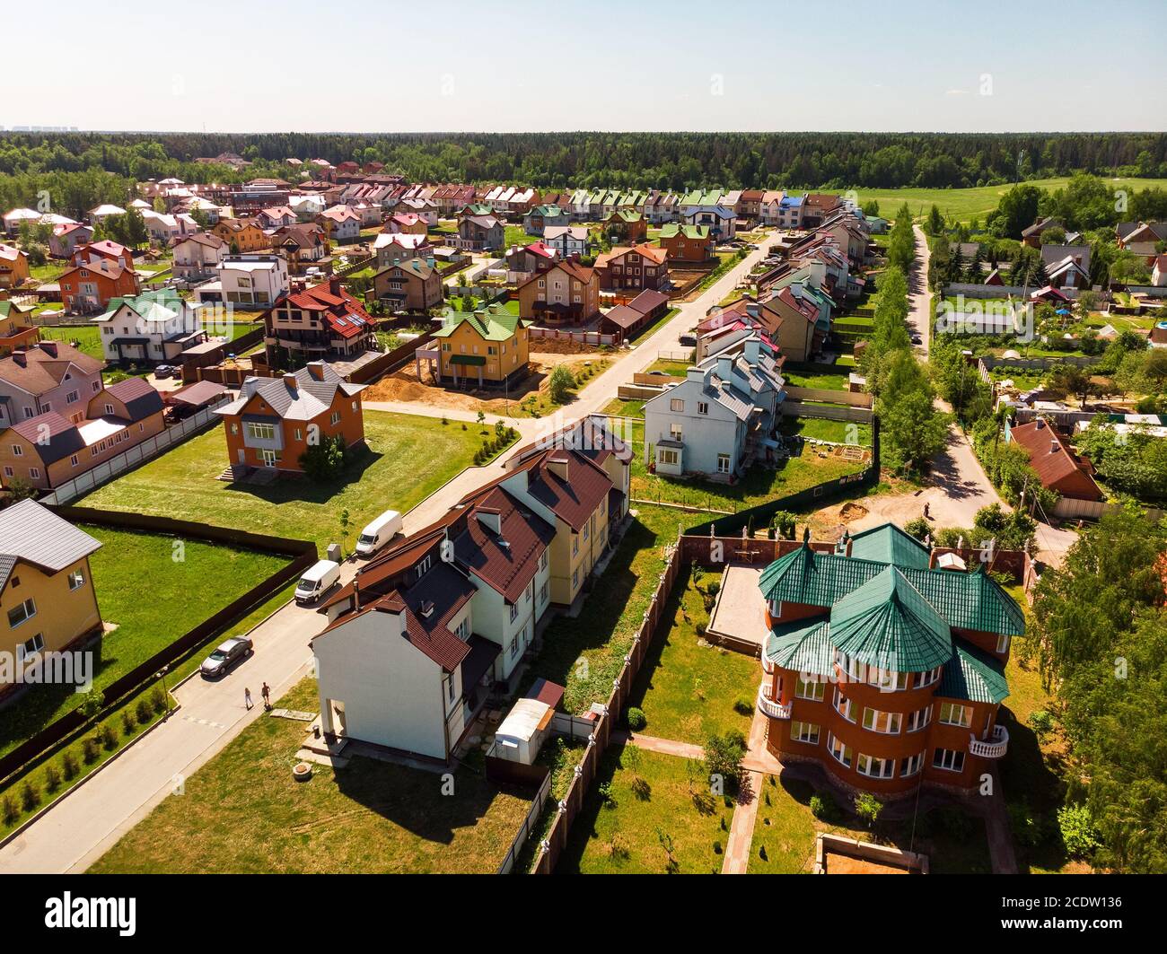 Modern cottage village near Moscow, Russia. aerial survey Stock Photo ...