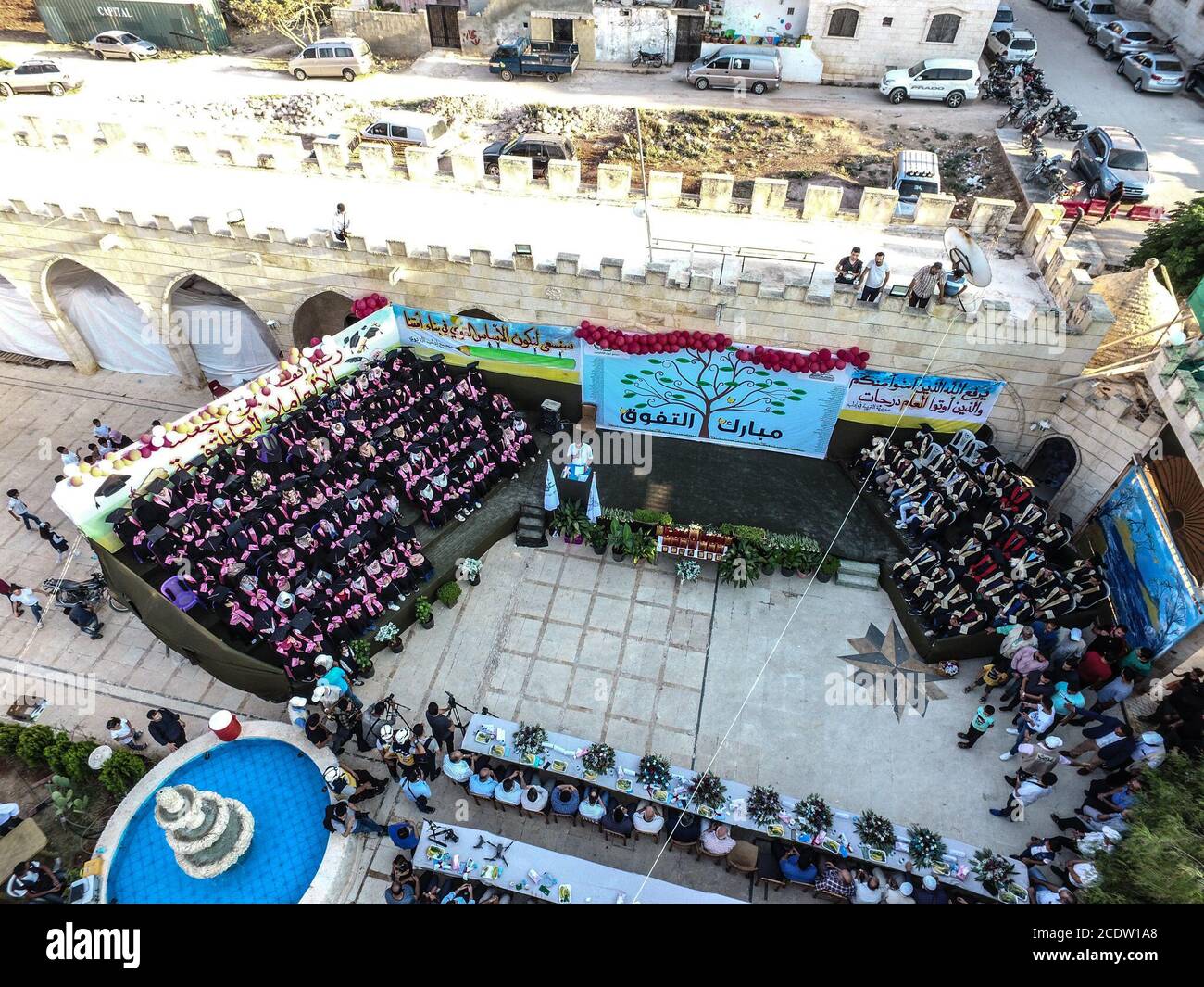 Idlib, Syria. 29th Aug, 2020. A view aerial, graduation ceremony amid ...