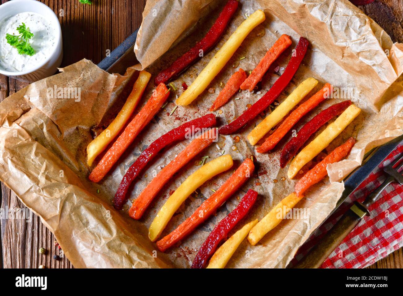 colorful vegetable fries from the oven Stock Photo - Alamy