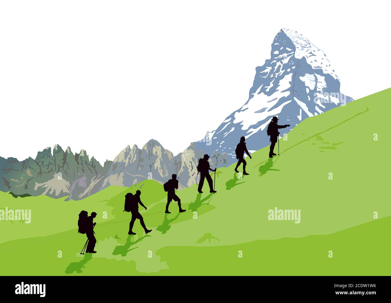 Climber in front of mountain scenery, illustration Stock Photo - Alamy