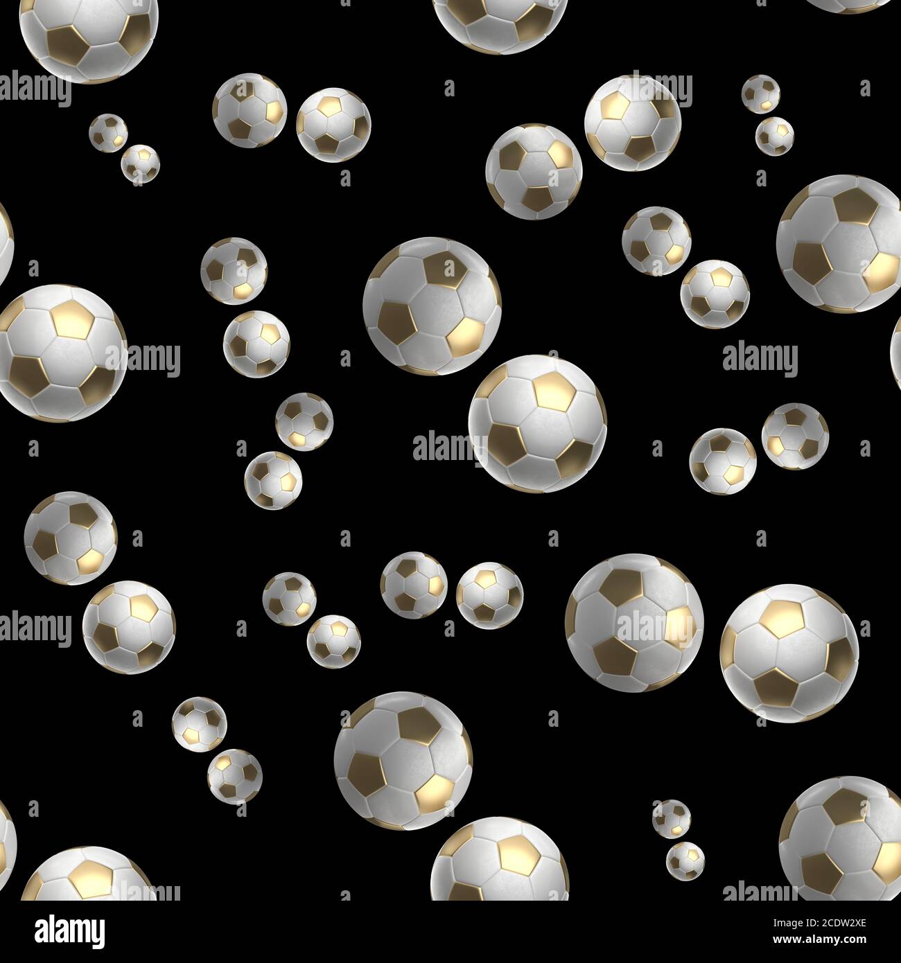 golden Soccer-balls isolated on black background seamless pattern 3d ...