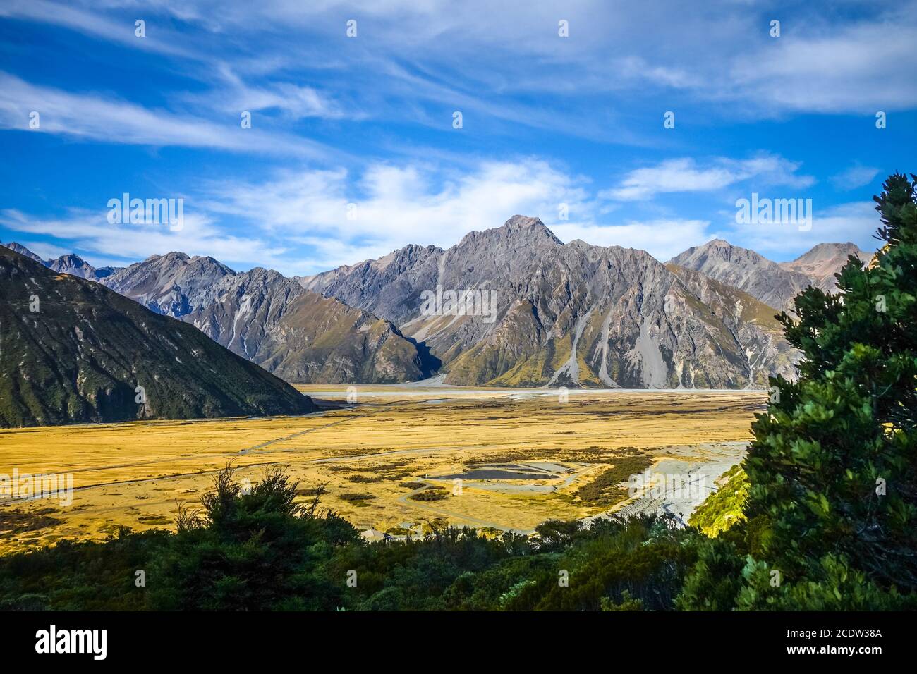 Mount Cook valley landscape, New Zealand Stock Photo - Alamy