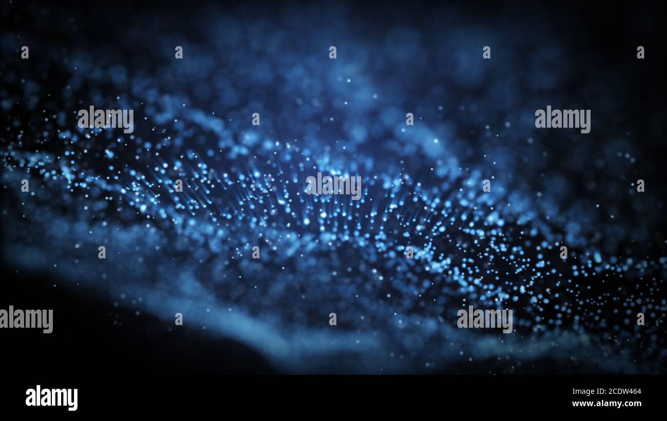 Abstract blue glowing particle burning in outer space background. 3D ...