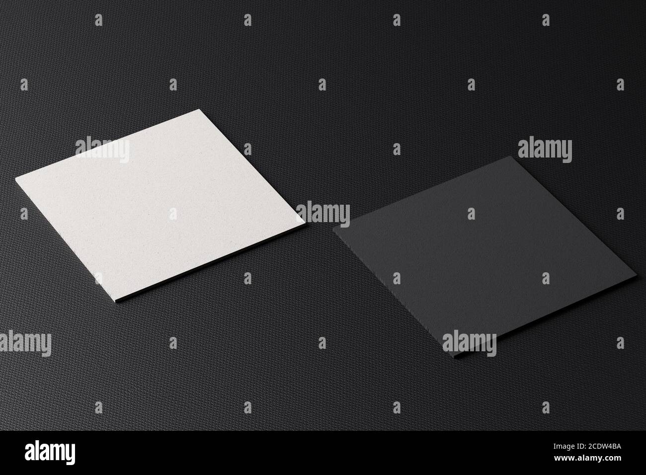 White square shape paper business card mockup on black modern fabric ...