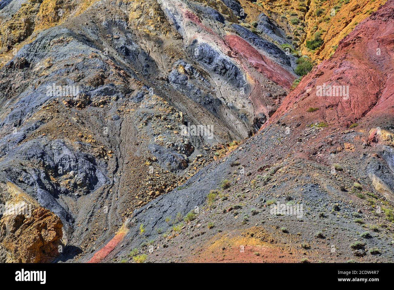 Texture of unrealy beautiful colorful clay cliffs in Altai mountains ...