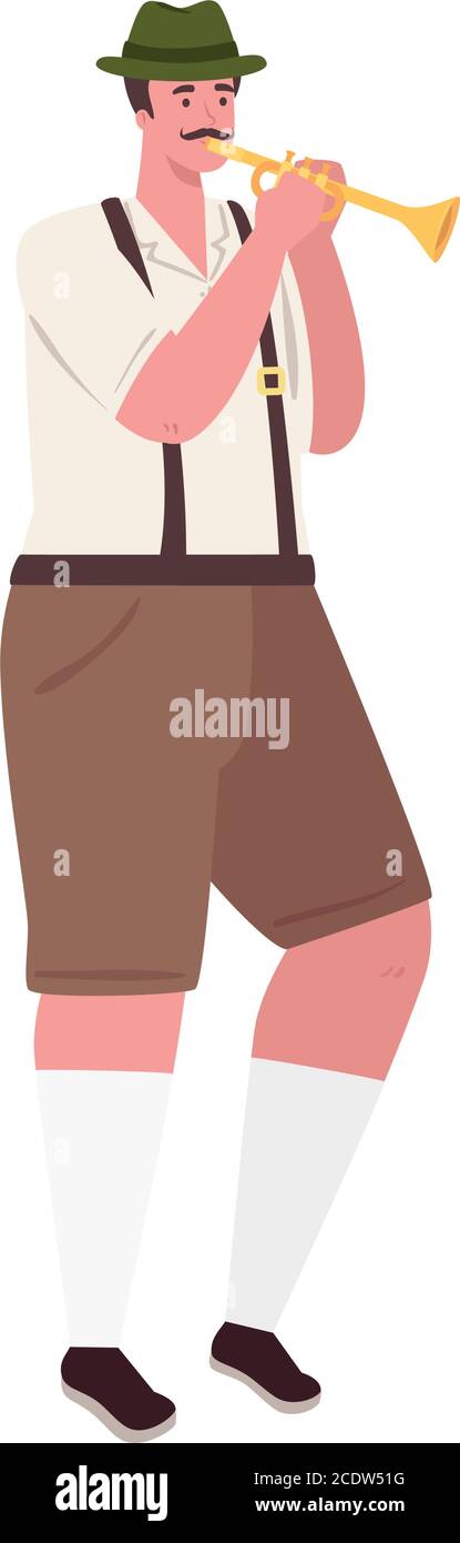 oktoberfest man cartoon with traditional cloth and trumpet vector ...