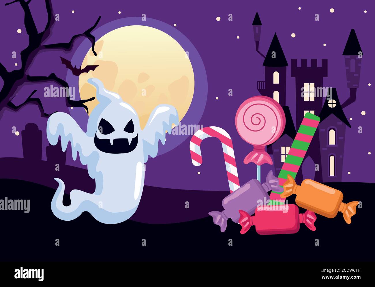 Halloween ghost cartoon with candies design, Holiday and scary theme ...