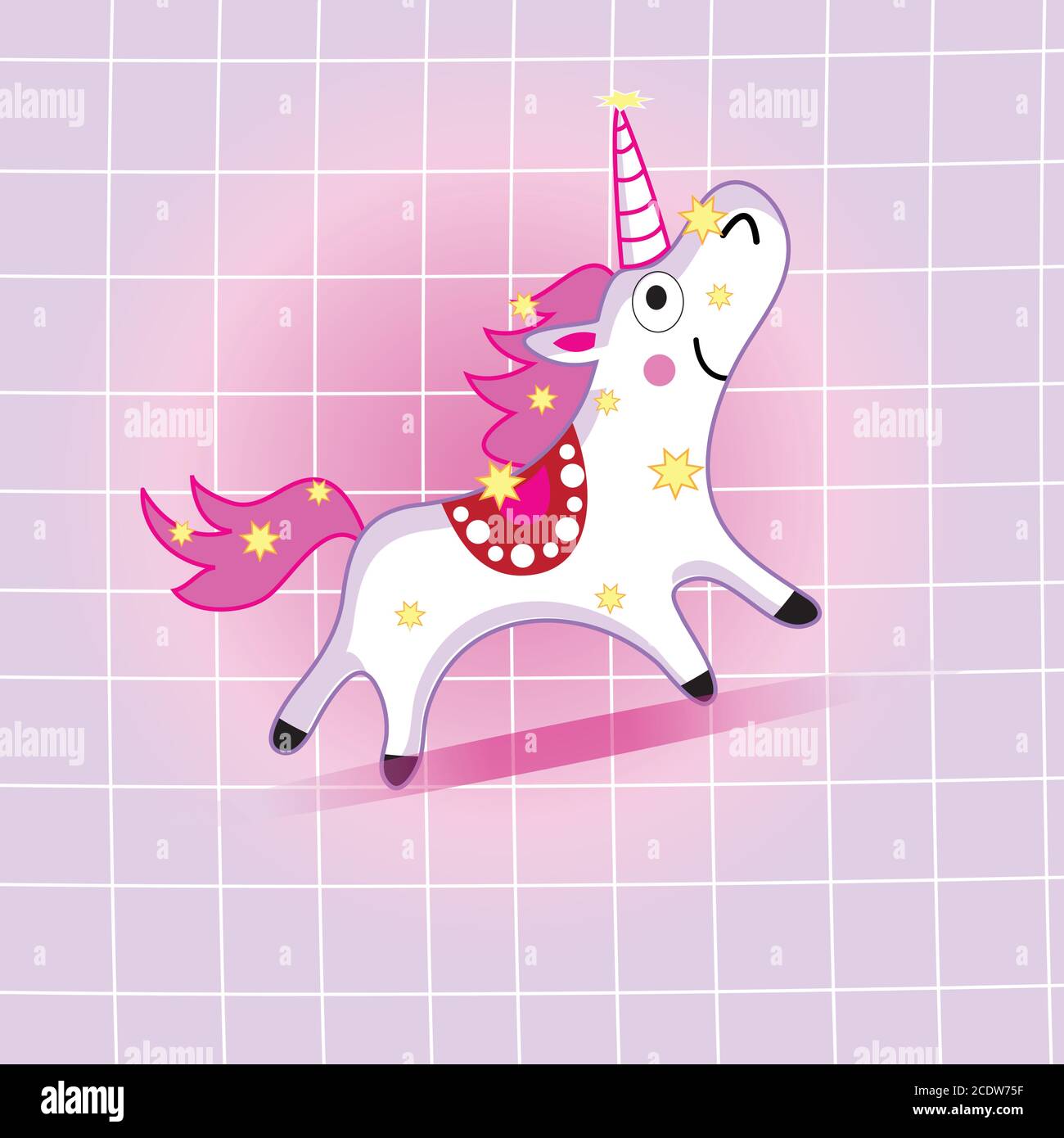 Vector illustration of a lovely funny unicorn on a notebook in a cage ...