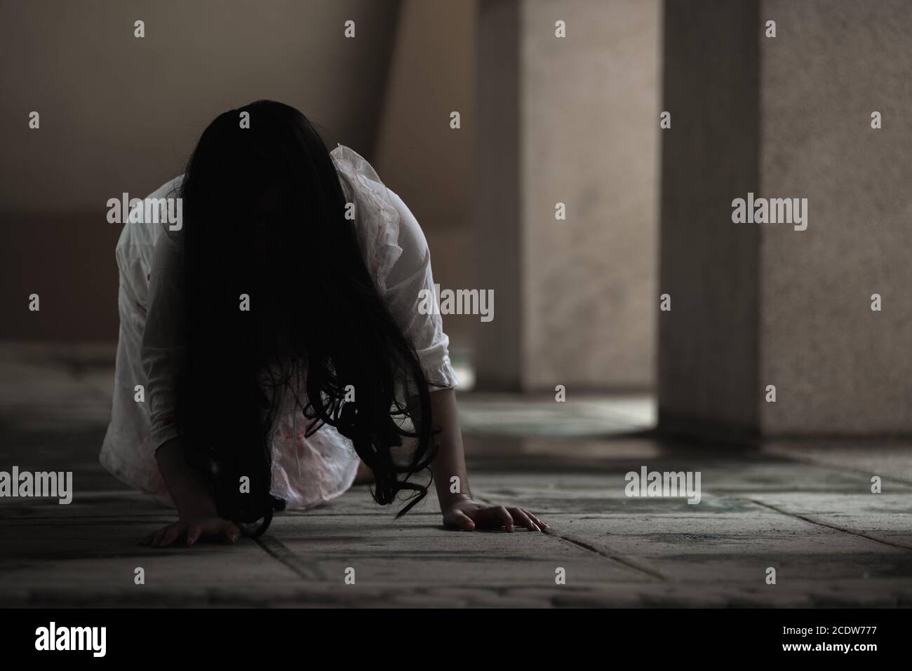 Girl zombie in blood. Asian Woman ghost with blood. Horror scary fear ...