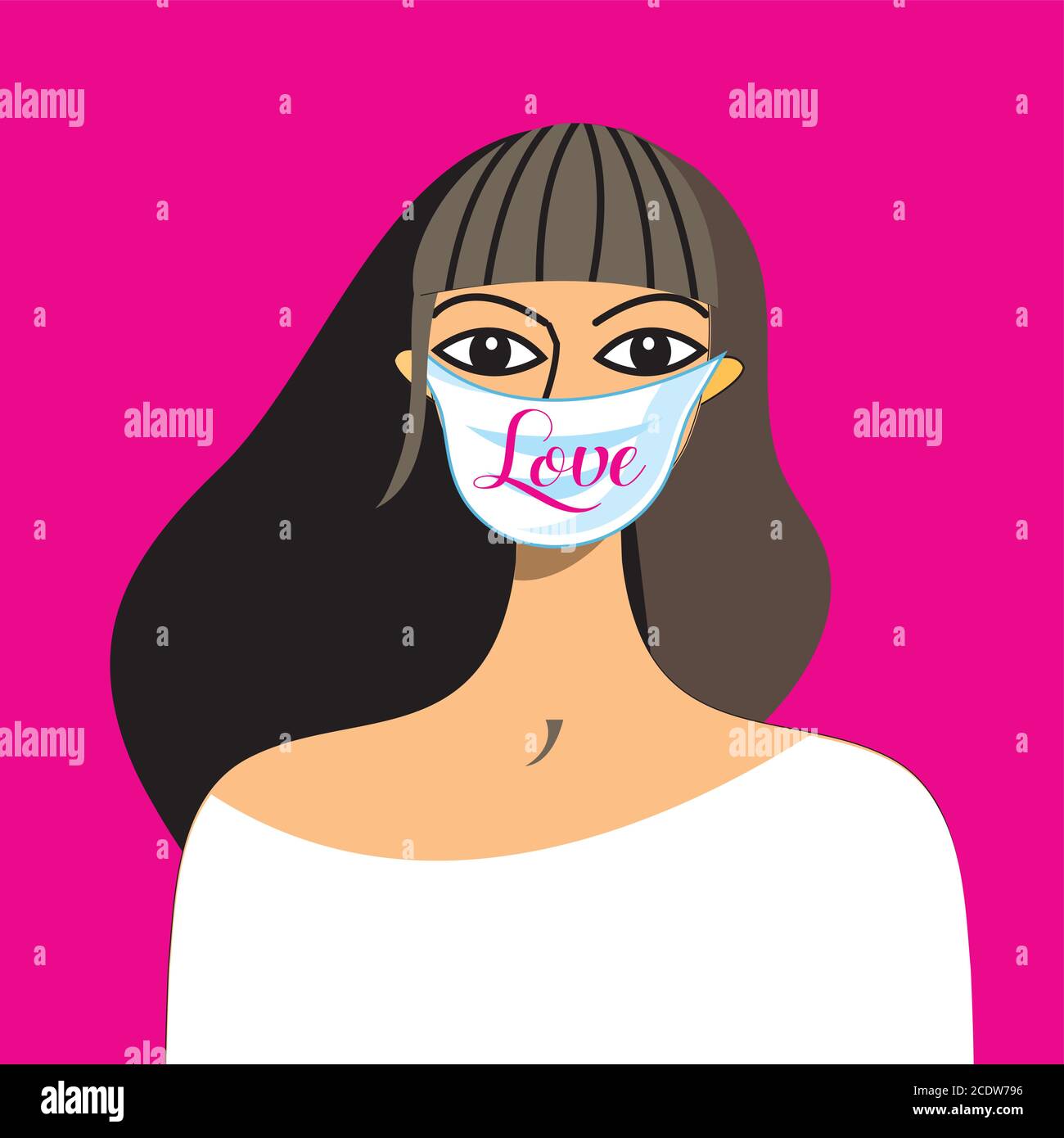 Vector illustration of a beautiful girl in a protective mask from a ...