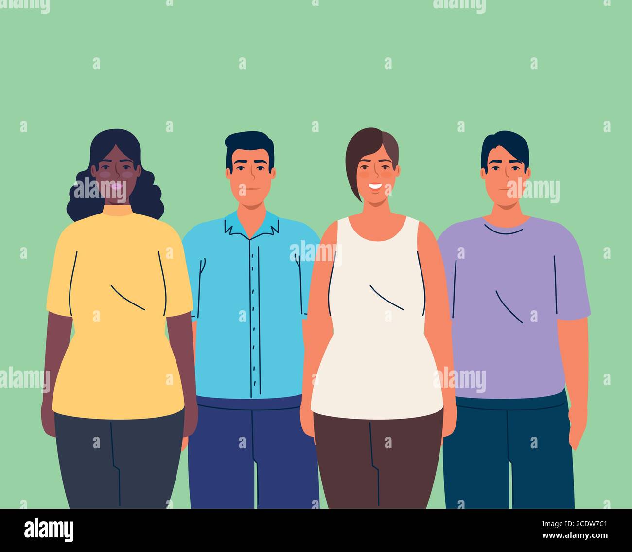 diversity women and men cartoons on green background vector design ...