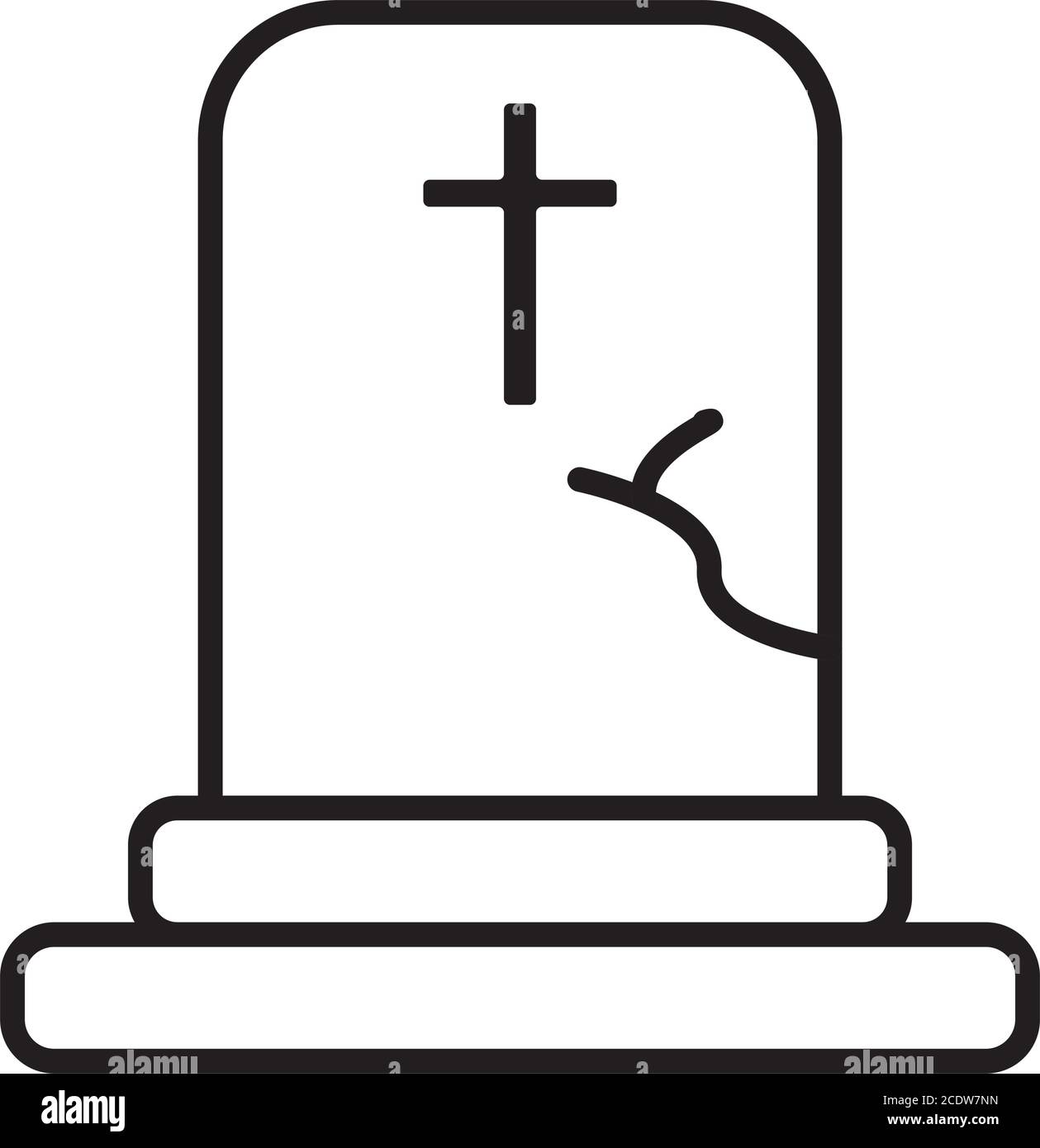grave with cross line style icon design, death tomb cementary and scary ...