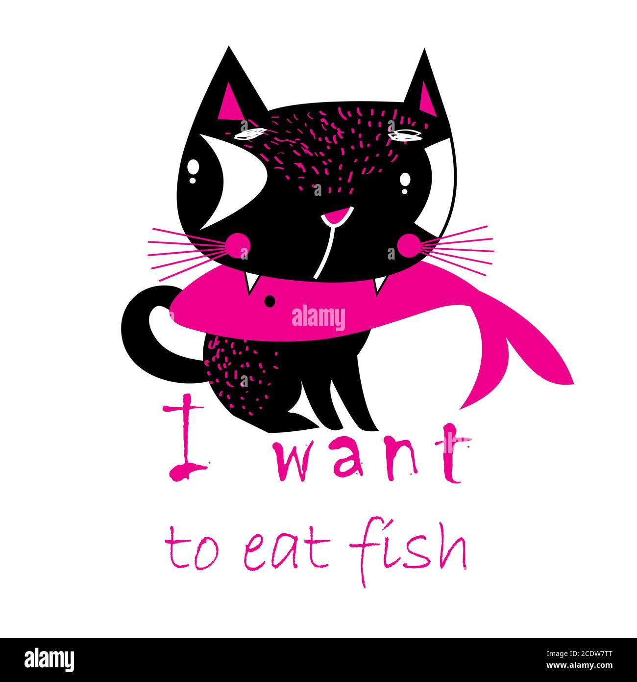 Vector illustration of a lovely funny cat with a fish on a white ...