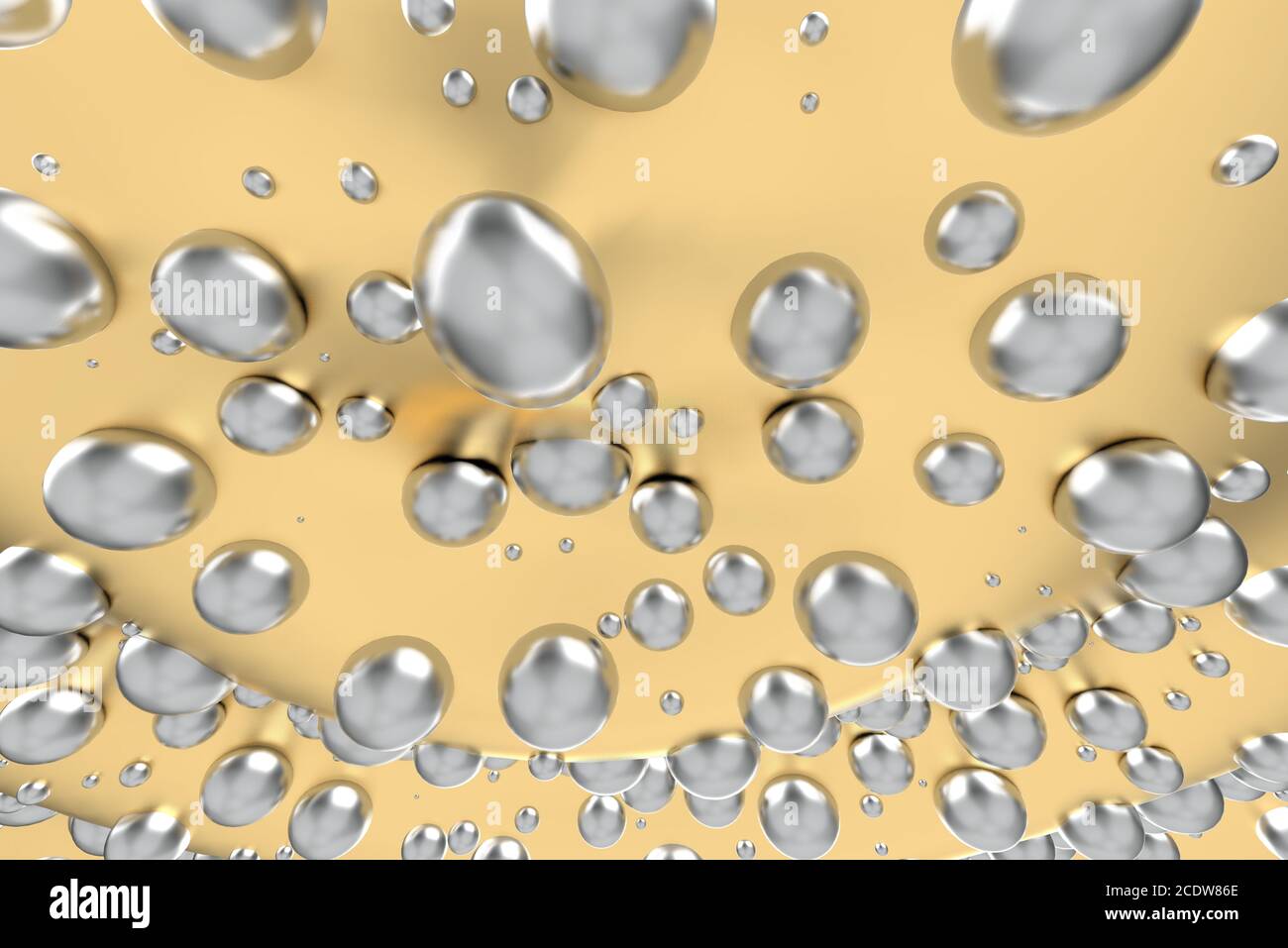 Silver or white gold platinum spheres over metal yellow wave background ...