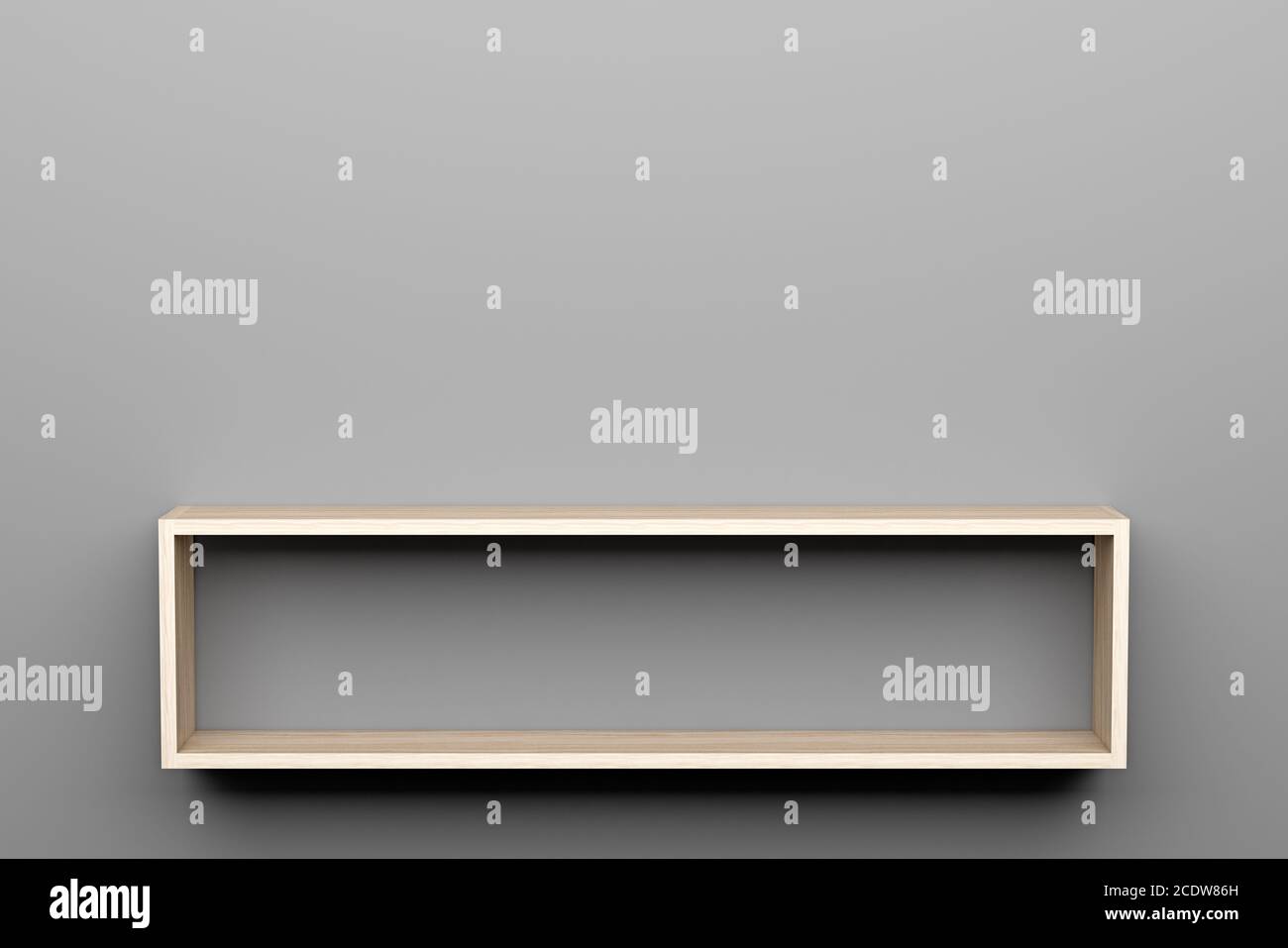 empty wooden shelves on gray wall with light from the top Stock Photo ...