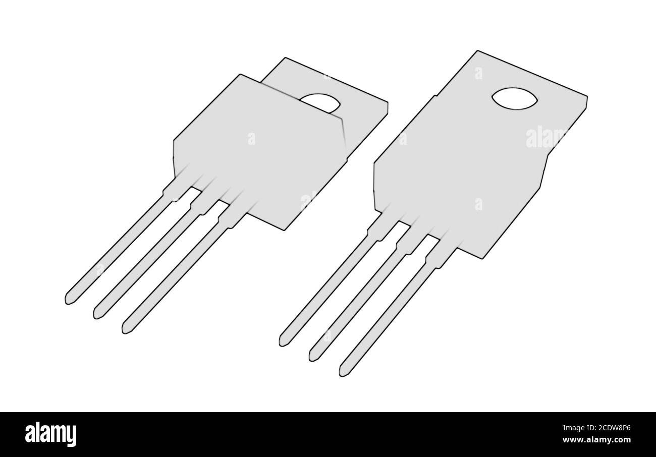 Isolated TO-220 MOSFET electronic package 3d illustration sketch ...
