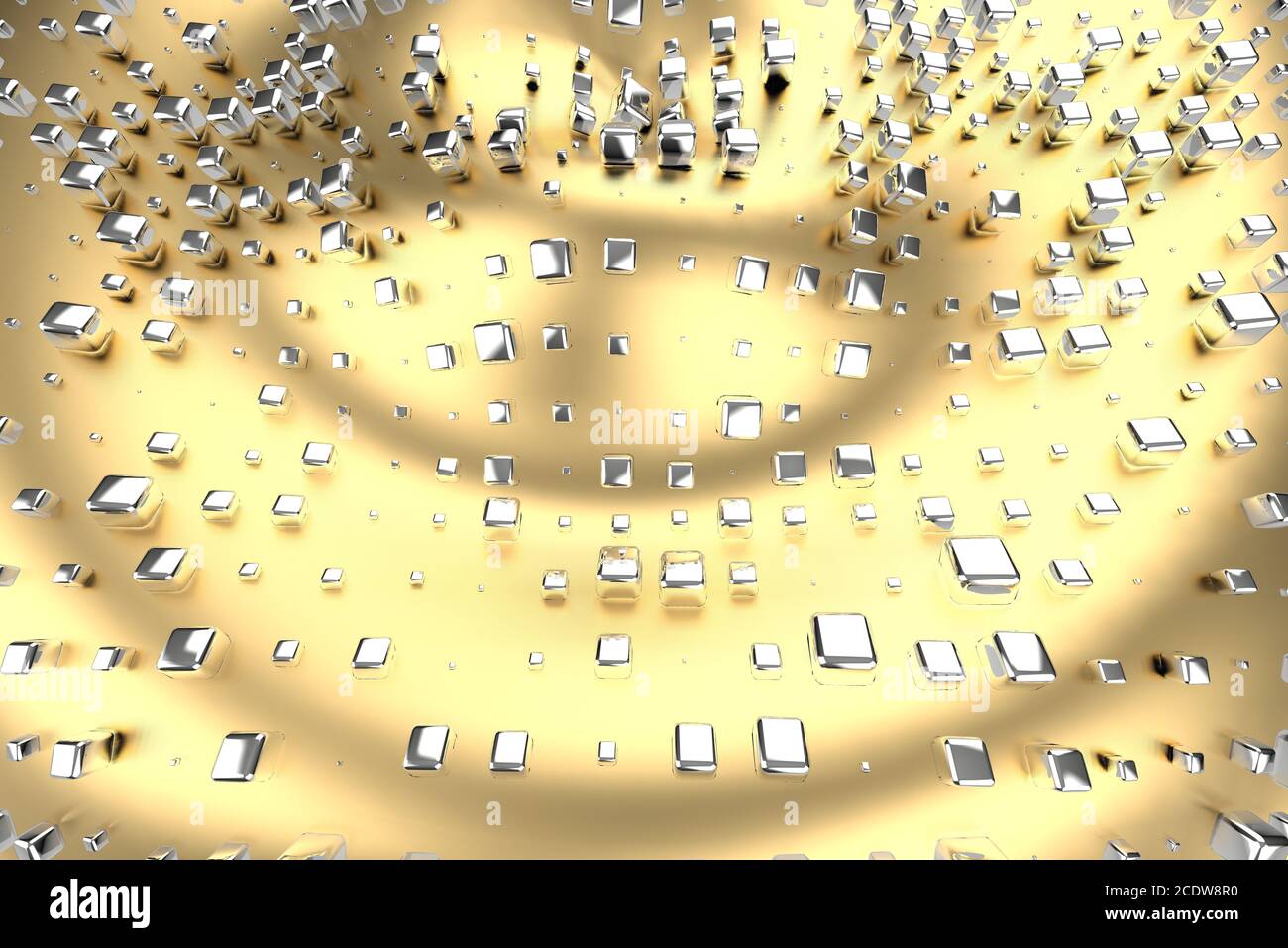 Silver or white gold platinum blocks cubes over metal yellow wave ...