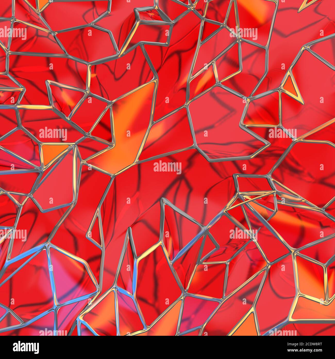 Abstract 3d rendering of chaotic red glass windows landscape structure ...