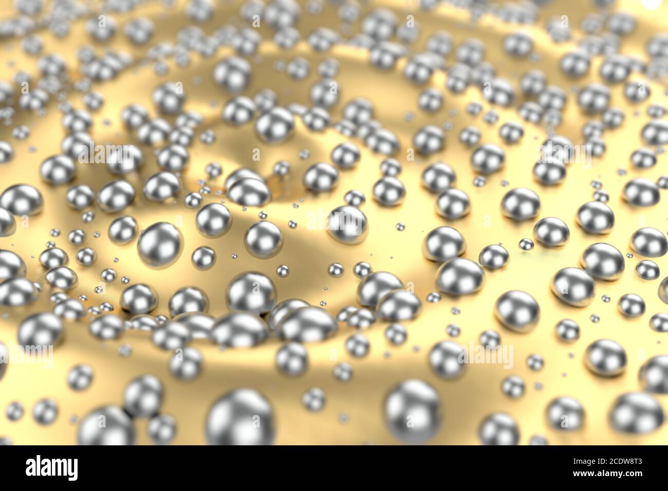 Silver or white gold platinum spheres over metal yellow wave background ...