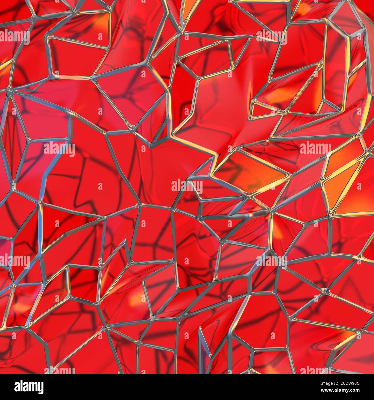 Abstract 3d rendering of chaotic red glass windows landscape structure ...