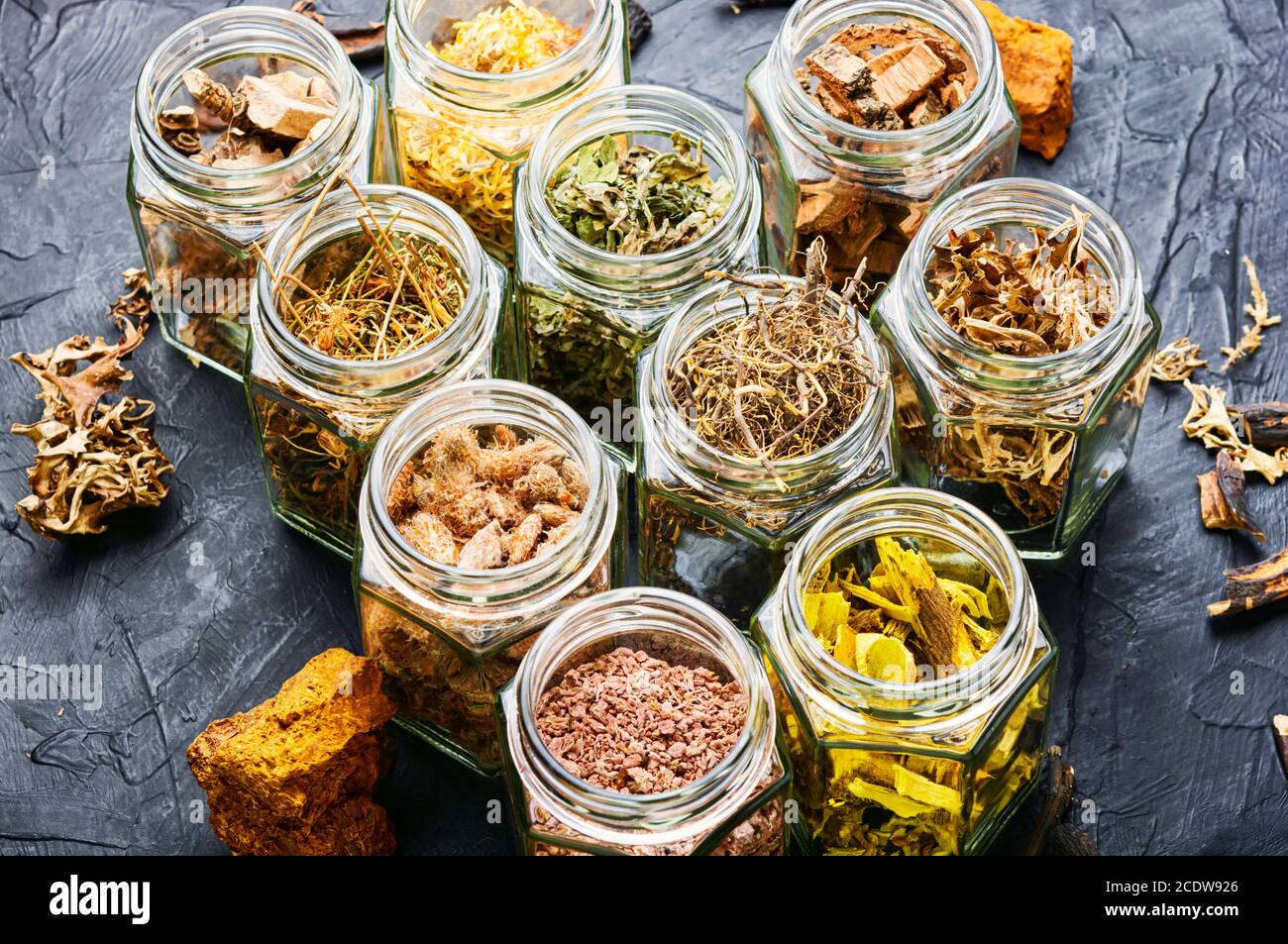 Assortment of dried medicinal herbs,roots and bark Stock Photo - Alamy