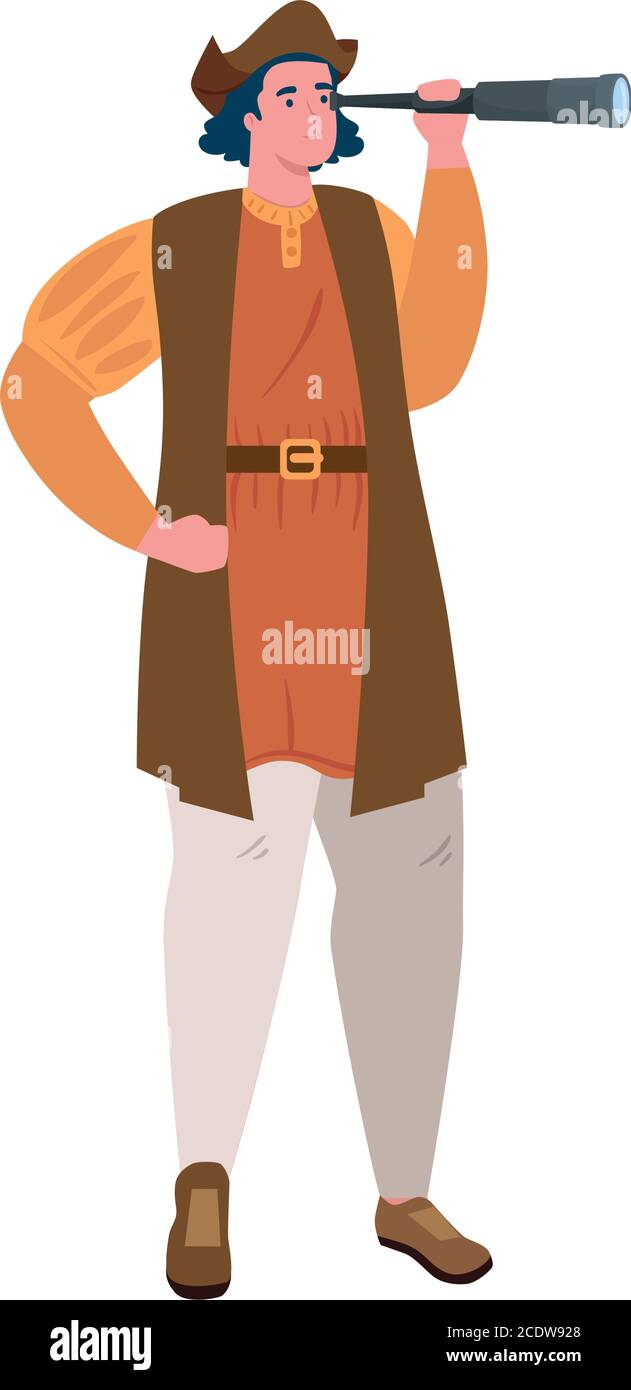Christopher Columbus cartoon with telescope vector design Stock Vector ...