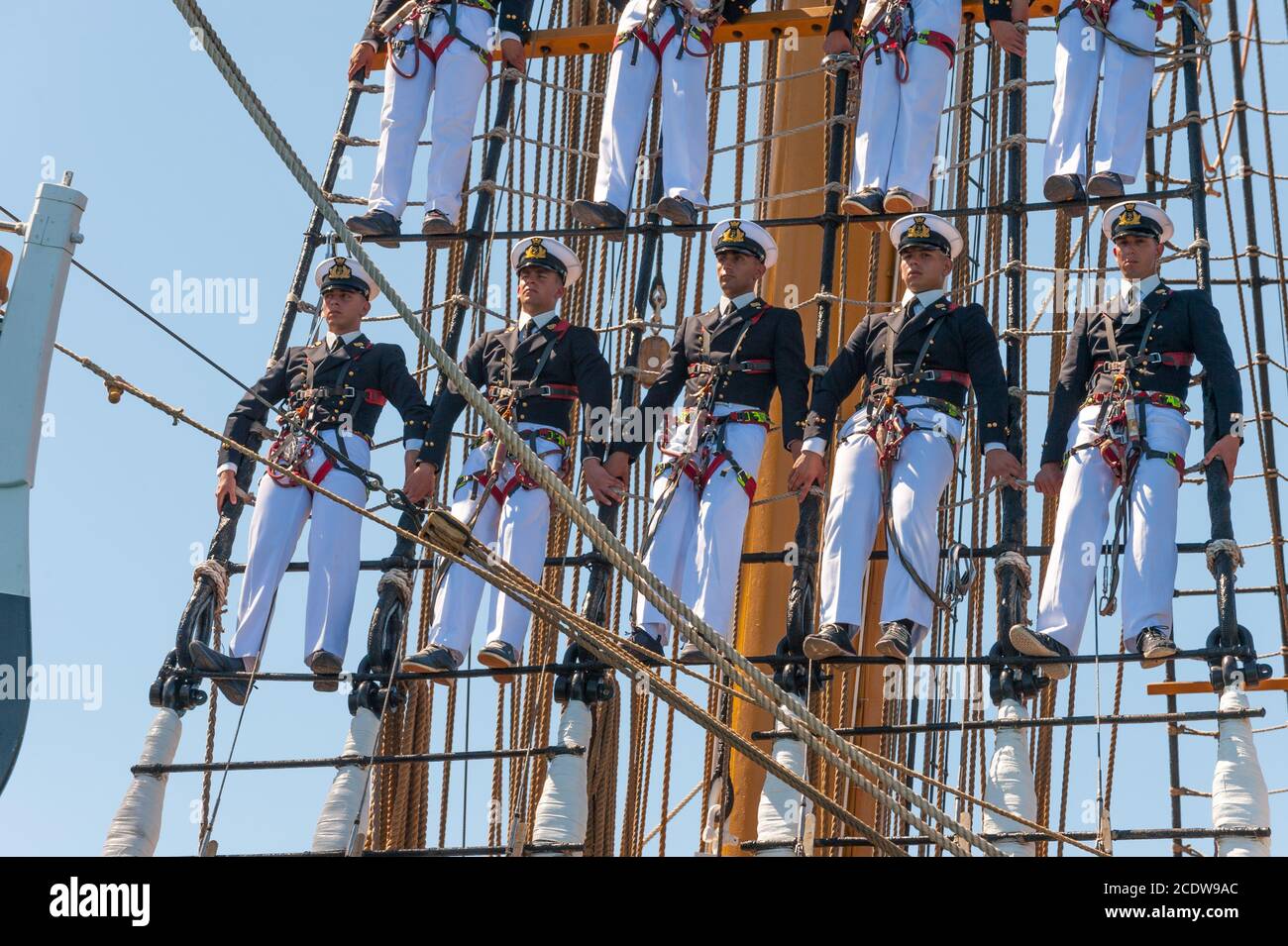 Cadets ceremony for welcoming the commander on boad the training ship ...