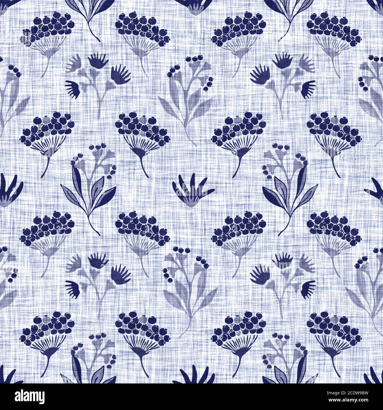Indigo blue flower block print dyed linen texture background. Seamless ...
